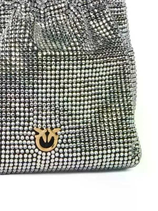 Pinko Fully Rhinestoned Shoulder Bucket Bag With Fur-effect Shoulder Strap