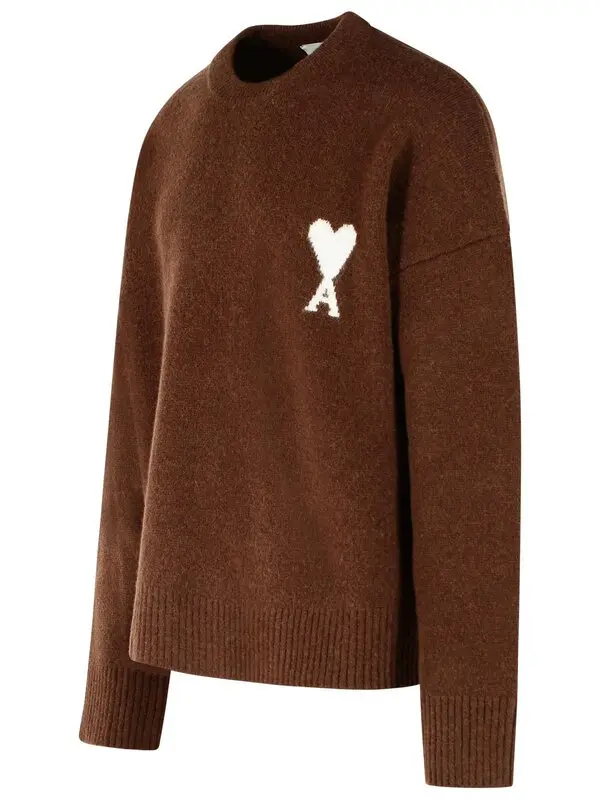 AMI Paris De Cœur' Chocolate Alpaca And Ecru Sweater - Brown