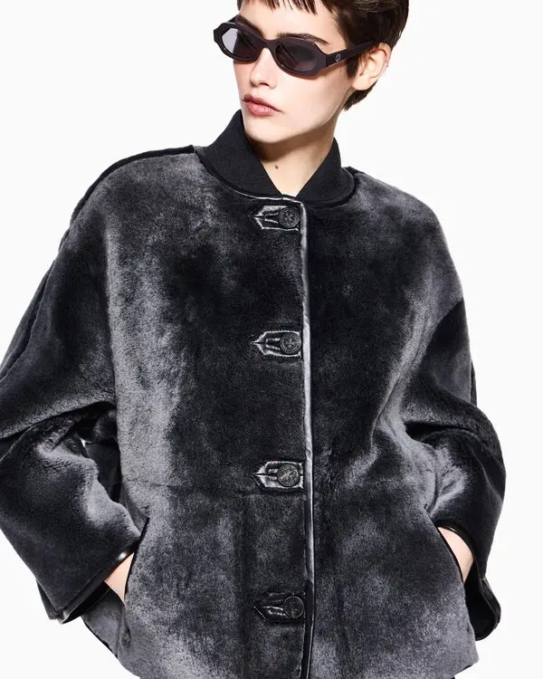 Giorgio Armani Blouson Jacket Reversible In Shearling With Knitted Collar