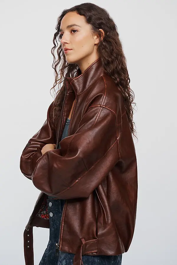 Anthropologie Belted Faux Leather Jacket