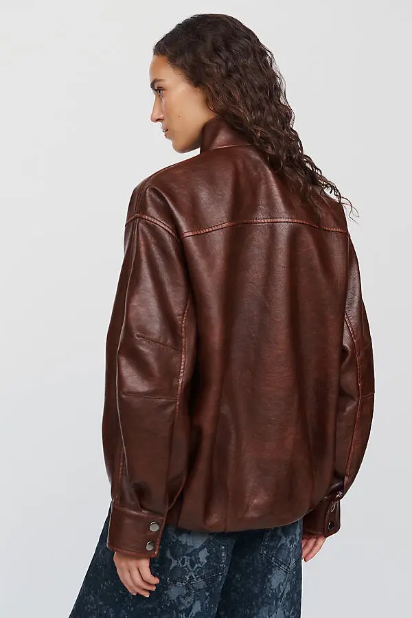 Anthropologie Belted Faux Leather Jacket