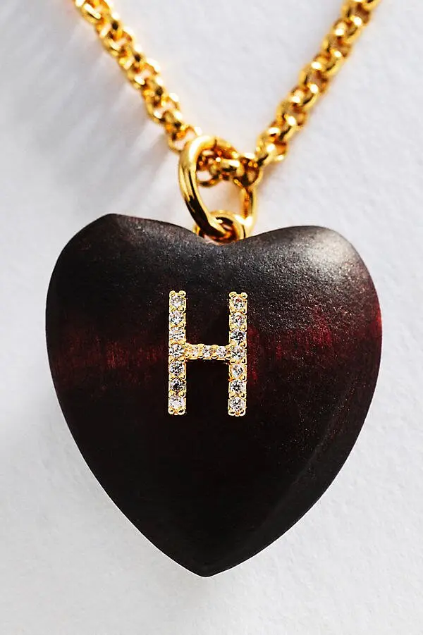 Timeless Pearly Wood Itial Pendant Necklace - H