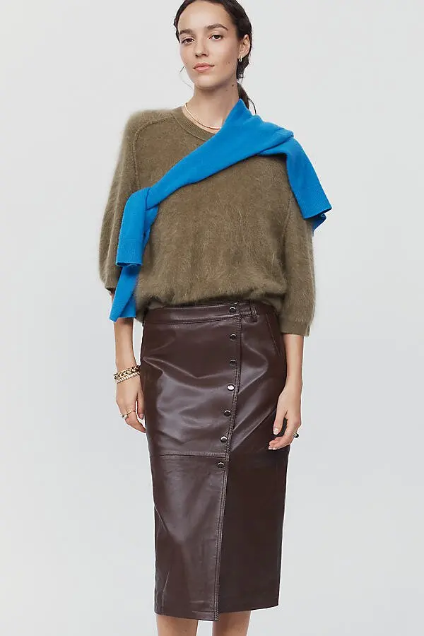 Anthropologie Leather Snap Front Pencil Skirt