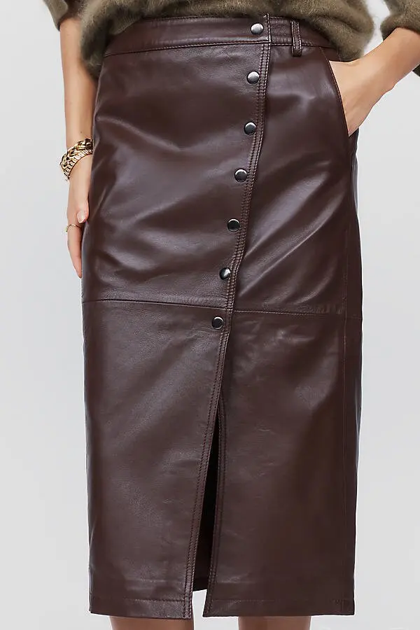 Anthropologie Leather Snap Front Pencil Skirt