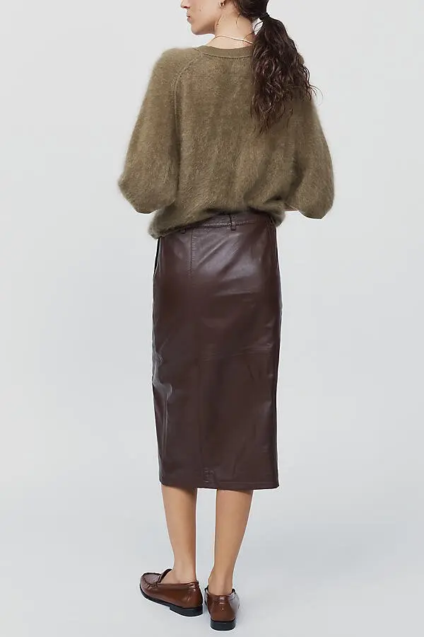 Anthropologie Leather Snap Front Pencil Skirt