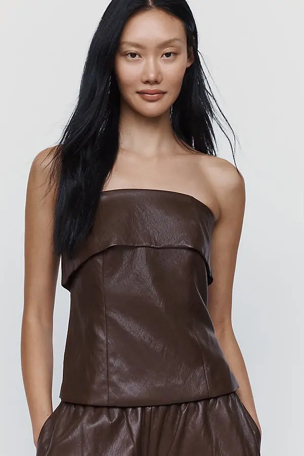 Avec Les Filles Faux Leather Strapless Top