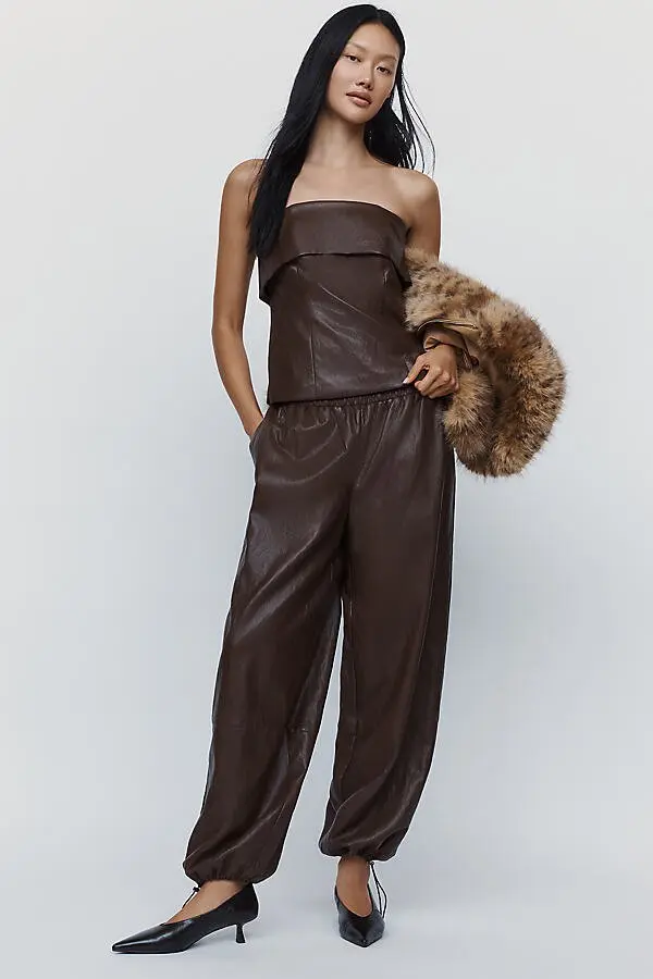 Avec Les Filles Faux Leather Strapless Top