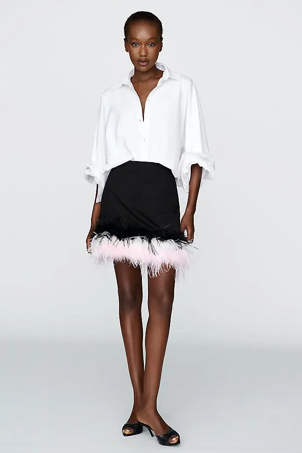 HUTCH Faux Feather Trim Mi Skirt