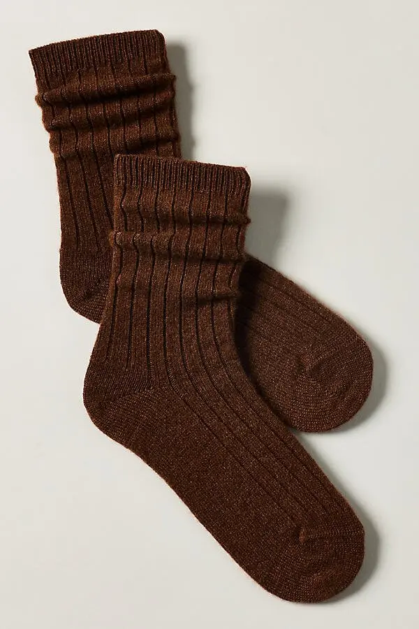 Hansel From Basel Ribbed Cashmere Blend Crew Socks - Chocolate