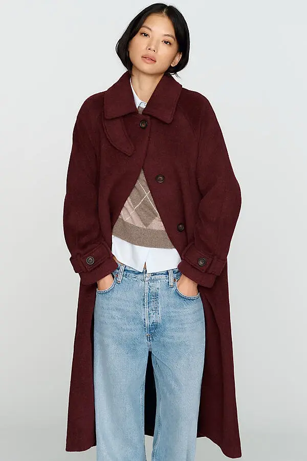 Bernardo Wool Blend Funnel Neck Coat Jacket - Dark Red