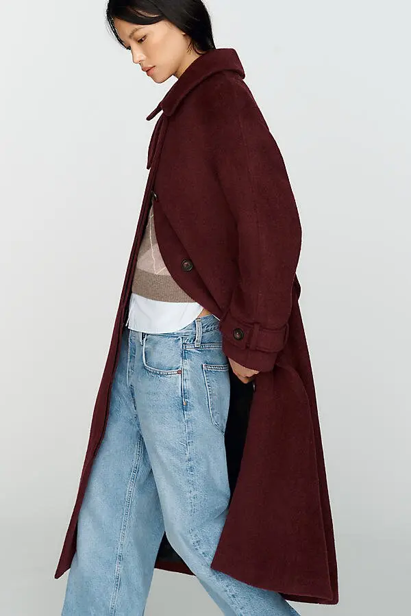 Bernardo Wool Blend Funnel Neck Coat Jacket - Dark Red