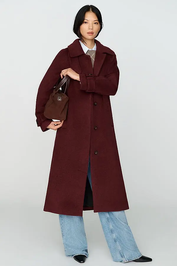 Bernardo Wool Blend Funnel Neck Coat Jacket - Dark Red