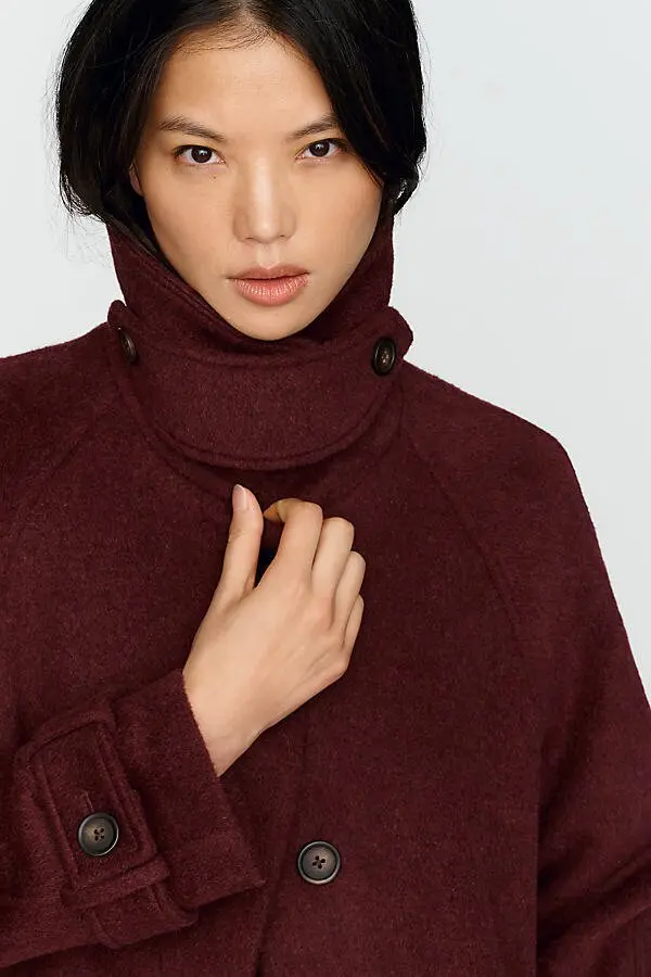 Bernardo Wool Blend Funnel Neck Coat Jacket - Dark Red