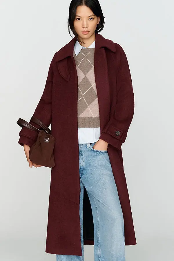 Bernardo Wool Blend Funnel Neck Coat Jacket - Dark Red