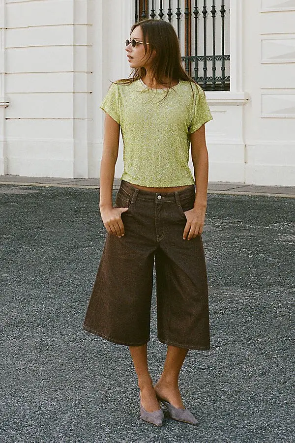 PILCRO Hazel High Rise Wide Leg Cropped Jeans - Brown