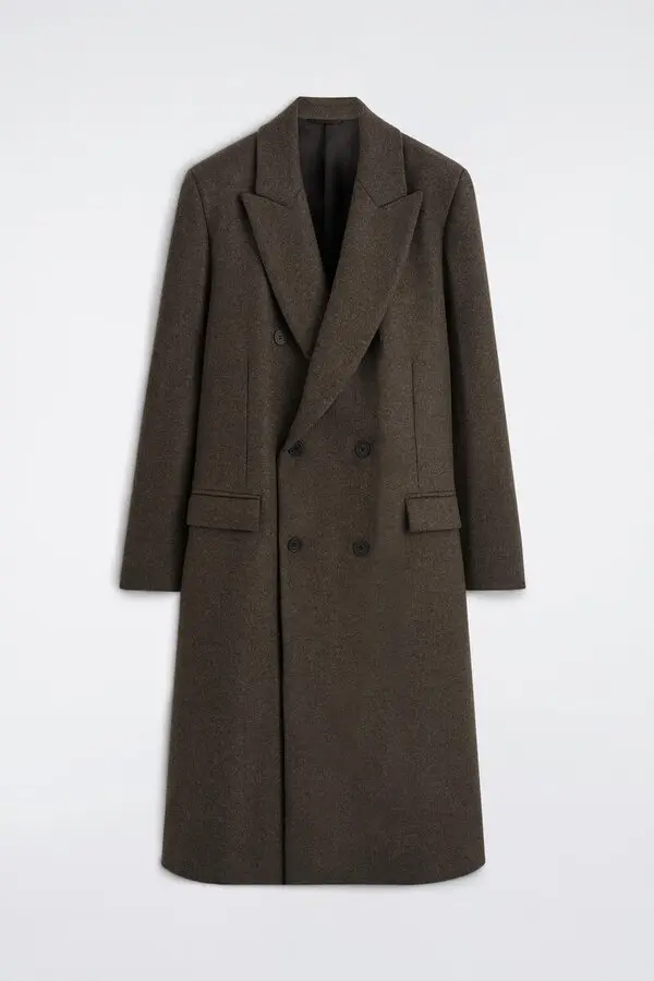 Cos Double-breasted Wool-blend Long Coat - Brown