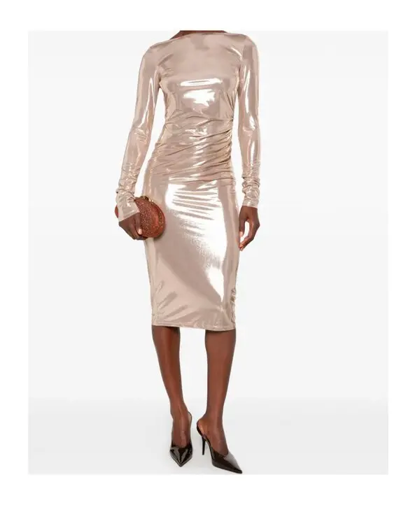 Patrizia Pepe Metallic-effect Ruched Midi Dress