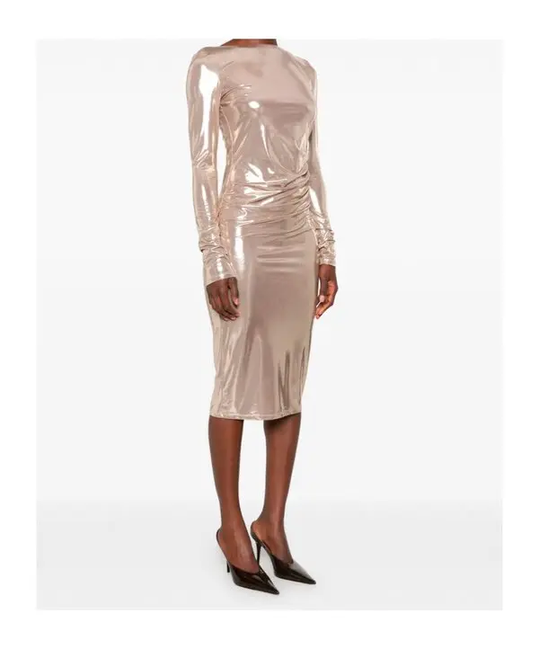 Patrizia Pepe Metallic-effect Ruched Midi Dress