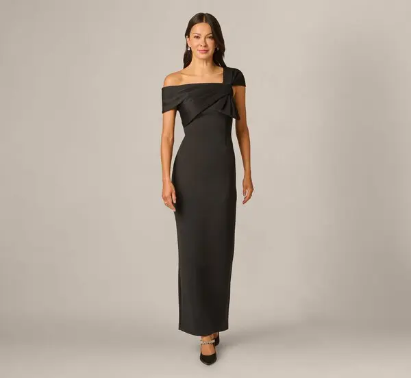 Adrianna Papell Origami Bow Shoulder Stretch Column Gown
