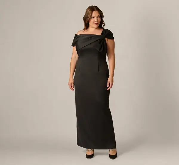 Adrianna Papell Origami Bow Shoulder Stretch Column Gown