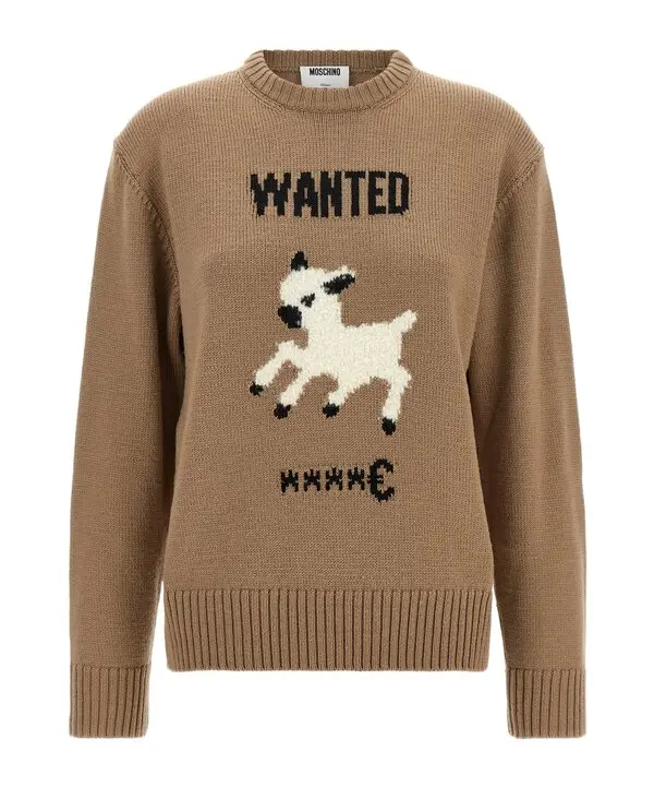 Moschino Extra-fine Merino Wool Intarsia Sweater - Beige