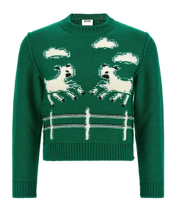 Moschino Extra-fine Merino Wool Intarsia Sweater - Green