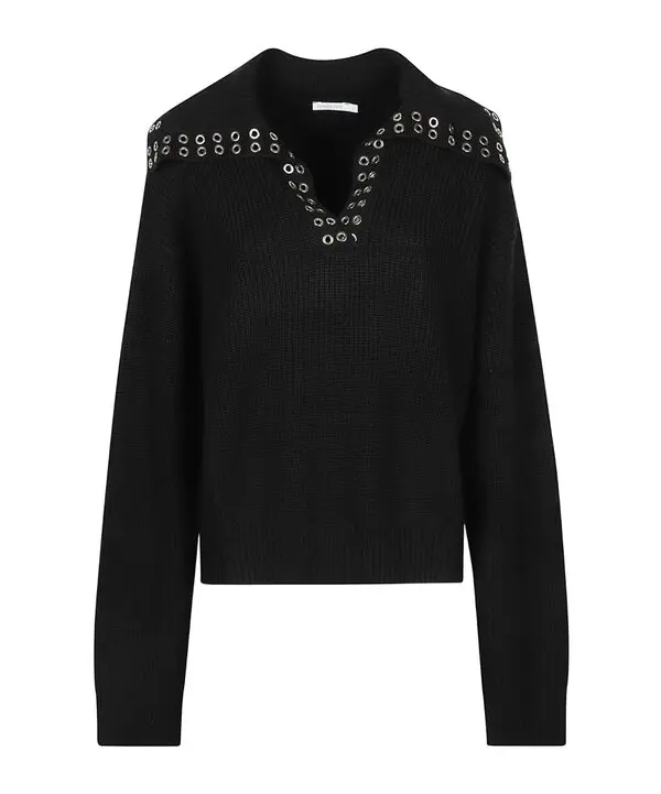 PATRIZIA PEPE Eyelet Polo Neck Knitted Sweater