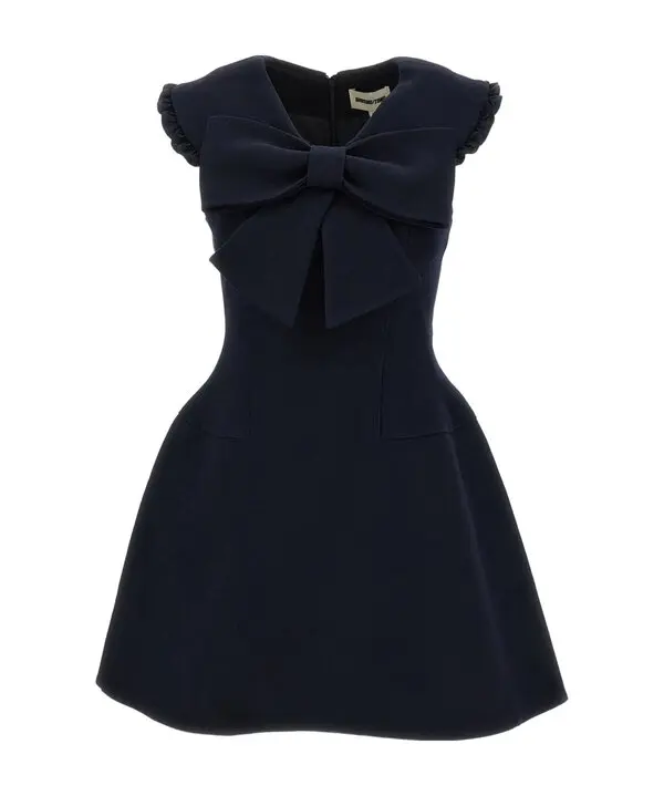 SHUSHU/TONG Bow-detail Ruffled-trim Dress - Blue