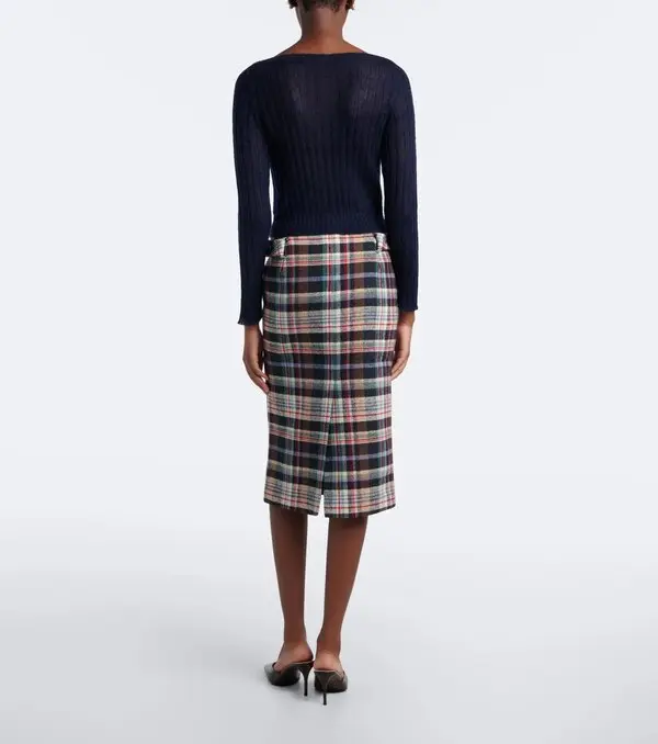 SHUSHU/TONG Bow-detail Checked Midi Skirt