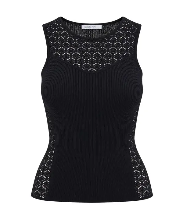 Patrizia Pepe Lace Panel Knitted Top - Black