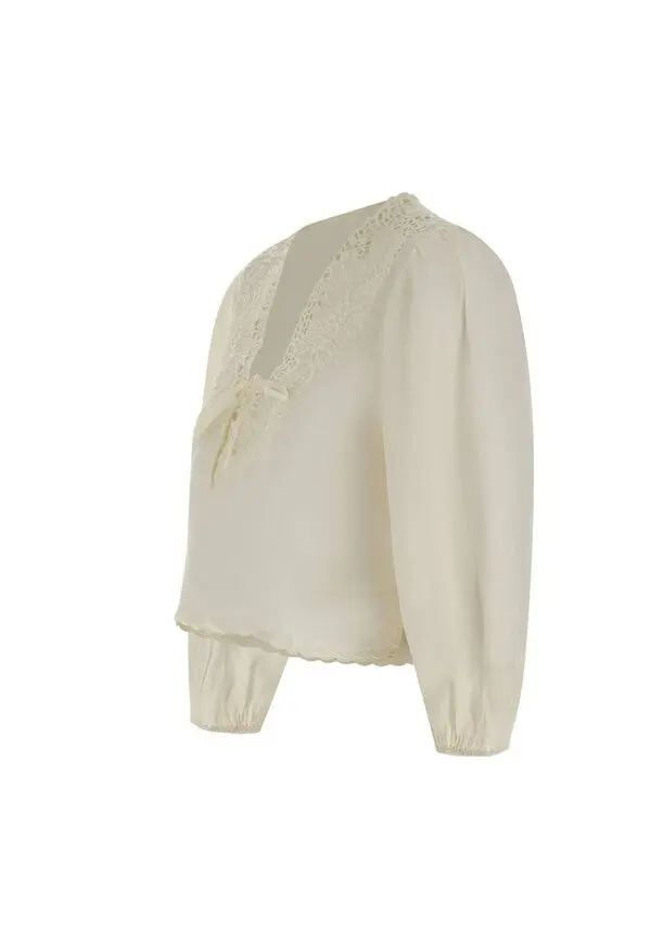 Hugo Boss Briketta Lace Trim Cropped Blouse