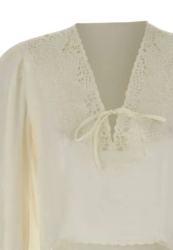Hugo Boss Briketta Lace Trim Cropped Blouse