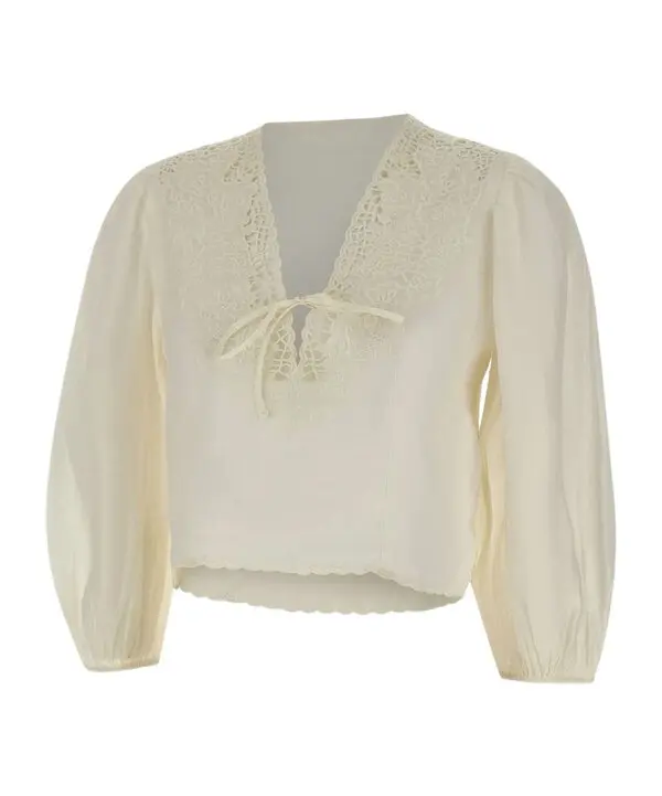 Hugo Boss Briketta Lace Trim Cropped Blouse - Nude