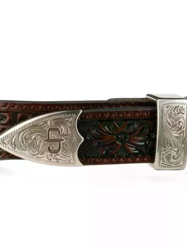 STETSON Croc-effect Floral-tooled Belt