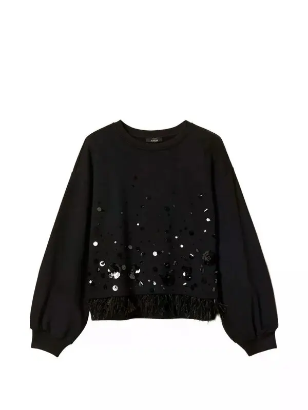 TWINSET Sweatshirt With Embroidery And Feathers - Black