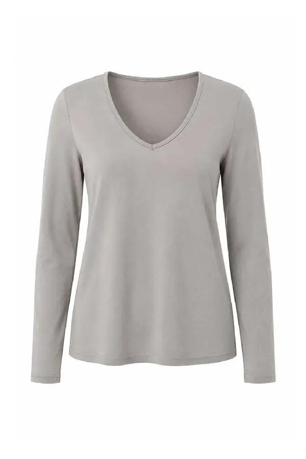 CONQUISTA Clean-line V-neck Long Sleeve Top
