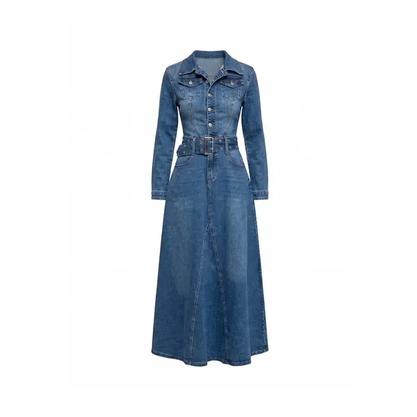 TANTRA SPAIN SL A-line Midi Denim Dress With Pockets And Removable Belt With Denim