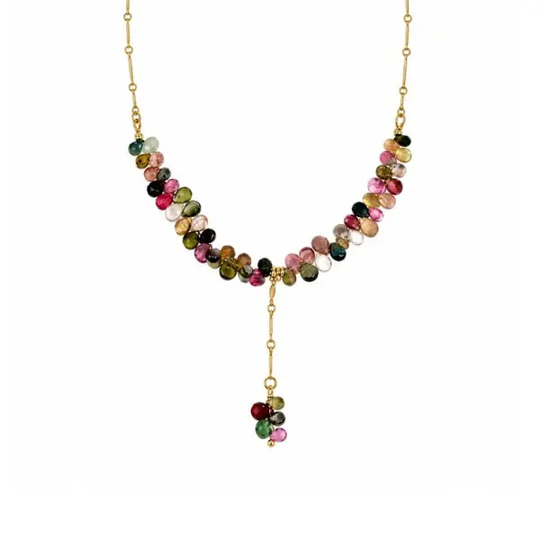 Rachel Nathan Watermelon Tourmaline Tear Drop Y-necklace