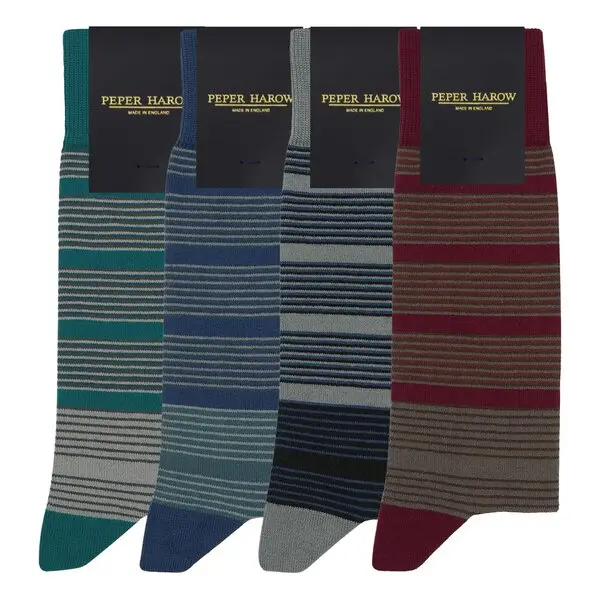 PEPER HAROW - MADE IN ENGLAND Twin Stripe Men’s Socks Bundle