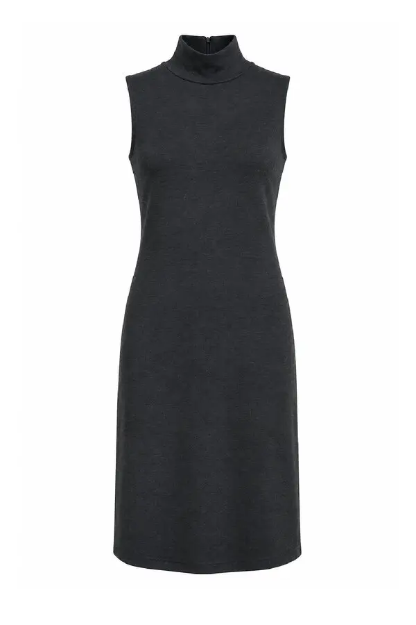 CONQUISTA Charcoal Sleeveless High-neck Fitted Dress