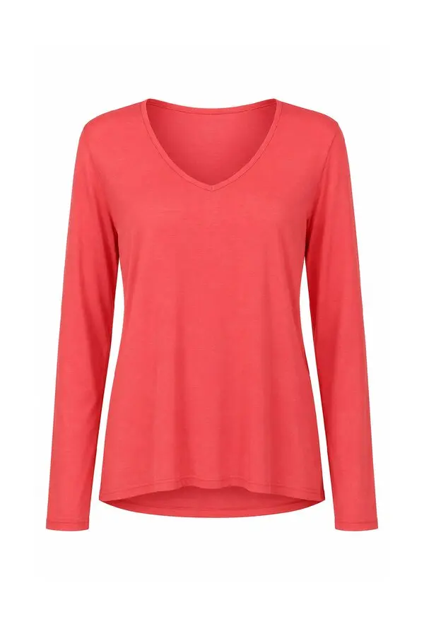 CONQUISTA Curved-hem V-neck Long Sleeve Top
