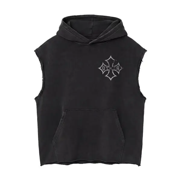 OTHER UK Icon Vintage Issue Raw Edge Sleeveless Oversized Hoodie Vintage - Black