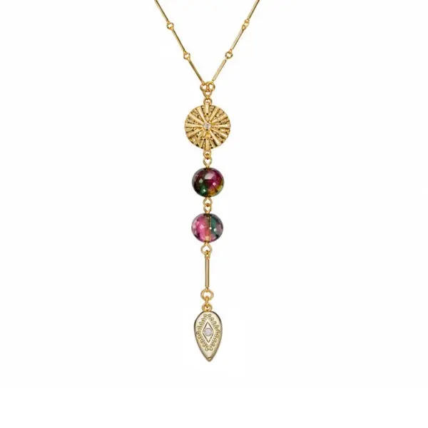 RACHEL NATHAN Rainbow Tiger's Eye Y Necklace