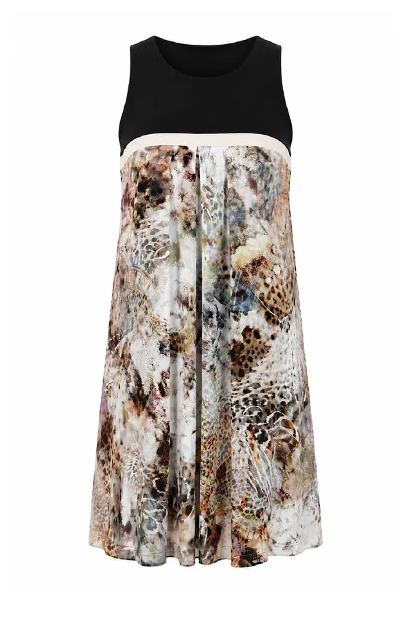 CONQUISTA Contrast Yoke Printed Swing Dress