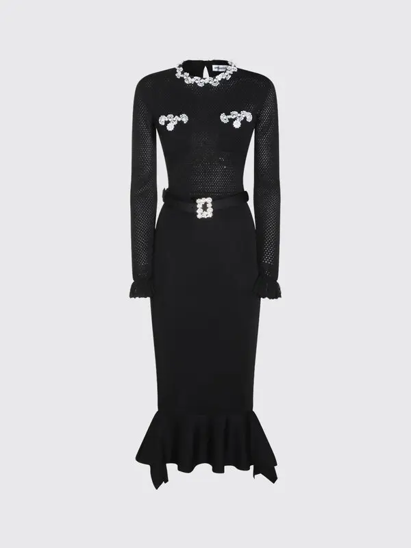 SELF-PORTRAIT Jewel-embellished Slim Fit Knit Midi Sheath Dress With Long Sleeves