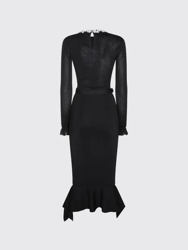 SELF-PORTRAIT Jewel-embellished Slim Fit Knit Midi Sheath Dress With Long Sleeves