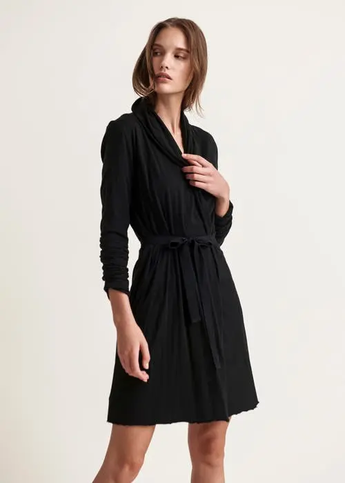 Skin Double Layer Wrap Robe - Black