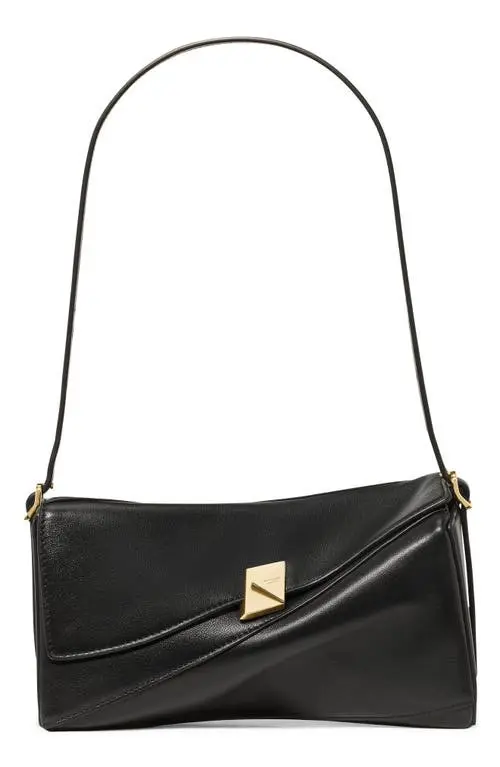 Kate Spade New York Deco Smooth Leather Twisted Flap Shoulder Bag - Black