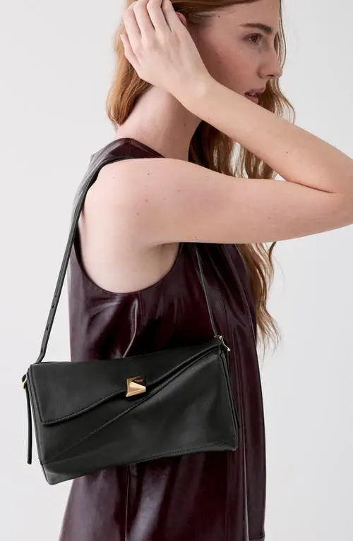 Kate Spade New York Deco Smooth Leather Twisted Flap Shoulder Bag - Black