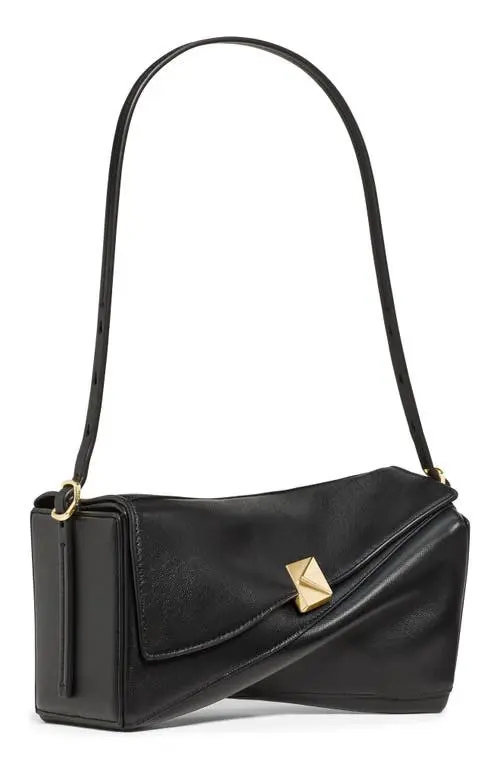 Kate Spade New York Deco Smooth Leather Twisted Flap Shoulder Bag - Black